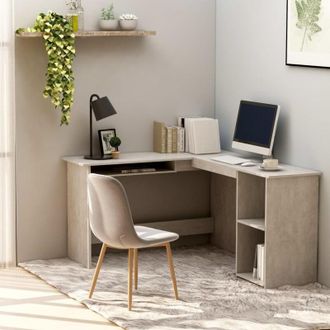 vidaXL Vidaxl - Bureau dangle en forme de l Gris B&eacute;ton Bois ding&eacute;nierie
