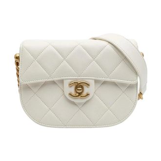 Chanel Pre-owned CC Quilted Lambskin Round Moon Messenger Flap - Femme - Pre-owned - Blanc - Taille: ONE Size