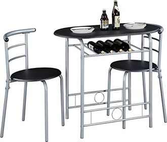 Yaheetech 3-teilig Balkonmöbel, Gartenmöbel, Balkonset aus Holz, Gartenset mit 1 Tisch und 2 Stühlen, Balkontisch, 90 x 53 x 73,5 cm Schwarz