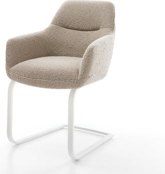 DELIFE Freischwinger Pejo-Flex Boucl&eacute; Schlamm Freischwinger flach Wei&szlig; Taschenfederkern, Esszimmerst&uuml;hle