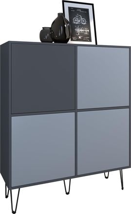 Vladon Highboard Havana V2, Kommode mit 4 Türen und 8 geschlossenen Fächern, Kommode Made in Germany, Anthrazit matt/Denim matt (104 x 124 x 35 cm)