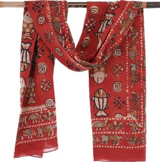 Guru Shop Leichter Pareo, Sarong, Handbedrucktes Baumwolltuch - rot Kombination 18, Herren/Damen, Baumwolle, 190x120 cm