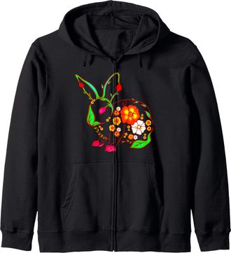 So Cool Designs H&uuml;bsche Fr&uuml;hlings-Blumen-Kaninchen-Silhouette-niedlicher Kapuzenjacke