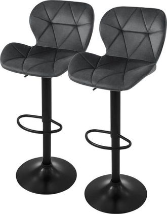 ML Design Lot de 2 Tabourets de Bar en Velours, Gris, Chaise Rembourr&eacute;e avec Dossier et Repose-Pieds, R&eacute;glable en Hauteur 59-79 cm, Pivotante &agrave; 360&deg;, Tabouret