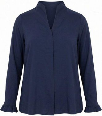 Ulla Popken Satinbluse Bluse Kelchkragen Langarm R&uuml;schen-Manschetten