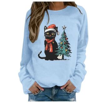 Generic Pull Moche Noel Femme des Pulls de Noël Sweatshirt Pull Automne Hiver pour Femme Imprimé Chat de Noël (sans Capuche)