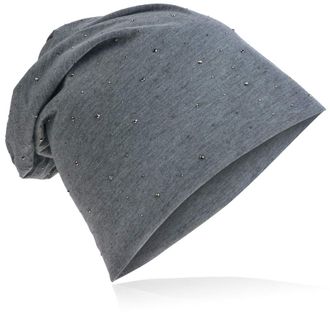 Miobo Jersey Slouch Beanie Long M&uuml;tze mit Edler Strass-Nieten Applikation Unisex Unifarbe Herren Damen Trend, Dunkelgrau, Einheitsgr&ouml;&szlig;e