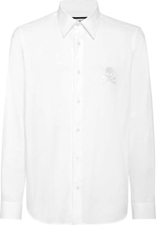 Philipp Plein Homme, Chemises, Blanc, Taille: XL Chemise Coupe R&eacute;guli&egrave;re Herringbone