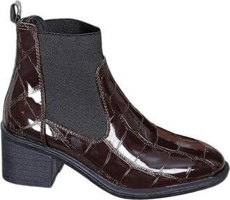 Generic Bottines Chelsea &agrave; talon &eacute;pais pour femme - &Agrave; enfiler - &Eacute;lastique - Talon bas - En cuir verni - Imperm&eacute;ables, marron, 39.5 EU