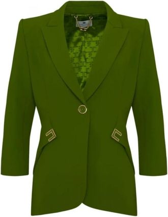 Elisabetta Franchi Femme, Vestes, Gris, Taille: 40 FR Veste en cr&ecirc;pe stretch double couche avec d&eacute;tails logo