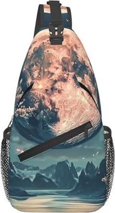 Generic Sac &agrave; dos &agrave; bandouli&egrave;re pour homme Motif fleurs de cerisier avec vue sur la montagne