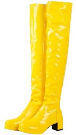 Generic Bottes dhiver en cuir pour femme - Talon épais - Chaudes - Pour le bureau, les fêtes, jaune, 40.5 EU