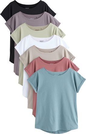 Next Damen T-Shirts mit &uuml;berschnittenen Schultern aus 100% Baumwolle, 7er-Pack Mehrfach 38