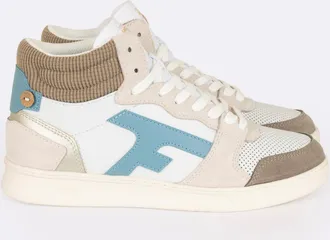 Faguo Baskets montantes blanches & marron clair cuir