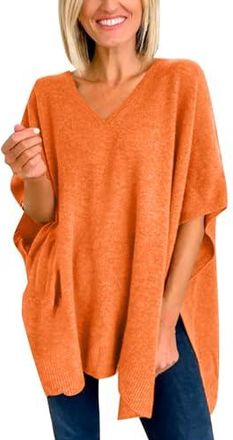 Generic Pull de Couleur Unie pour Femmes, col en V, à Rayures, Mode Poncho Cape, col en V, Pull Ample Veste Femme Longue Noir Veste Femme Automne (Red, XL)