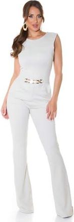 Koucla Combinaison business longue évasée sans manches avec découpe et ceinture décorative, beige, XL