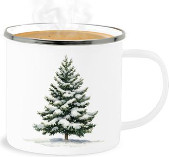 Shirtracer Emaille Becher Blechbecher - Weihnachtstasse Tasse Weihnachten - Motiv Weihnachtsbaum mit Schnee Geschenk Wintermotiv Schneebedeckte Tanne I Winter Ge