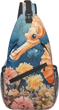 Generic Sac &agrave; bandouli&egrave;re hippocampes et coquillages - Sac &agrave; bandouli&egrave;re de voyage pour homme - Sac &agrave; dos de randonn&eacute;e