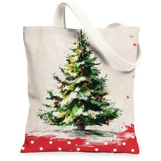 Generic Sacs fourre-tout en toile de No&euml;l, motif arbre festif et pois, r&eacute;utilisables, l&eacute;gers et lavables avec bandouli&egrave;re pour les vacances, le shopping, les 
