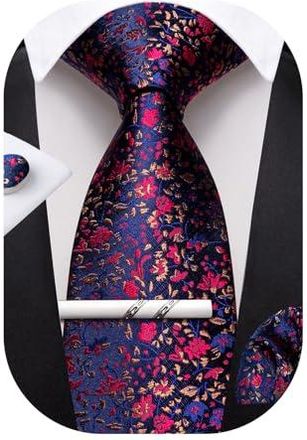 Barry.Wang Ensemble Barry.Wang pour homme : cravates, mouchoir de poche, boutons de manchette et pince &agrave; cravate Motif floral en soie classique - Lot de 4 pi&egrave;ces