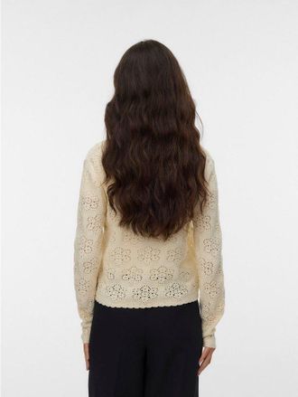 Vero Moda Strickjacke VMAVA LS V-NECK TIE STRING CARDIGAN Baumwolle, gewellte Strickb&uuml;ndchen