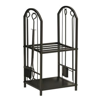 OUTSUNNY kaminholzregal Kaminholzst&auml;nder Brennholzregal mit 4 zus&auml;tzlichen Brennholzwerkzeugen Kaminbesteck 2-Ebenen-Design Feuerholzablage Kaminwerkzeug Metal