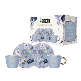 Bialetti Set de 2 tasses et 2 soucoupes Bridgerton, Porcelaine, 80ml, Bleu Céruléen