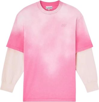 Ganni Femme, Tops, Rose, Taille: 44 FR T-shirt manches longues en jersey de coton &agrave; effet d&eacute;lav&eacute;