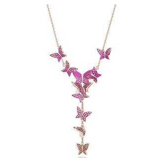 Swarovski Collier Lilia, motif papillons pav&eacute; de cristaux roses sertis sur une base de ton or ros&eacute;