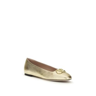 Valentino Garavani Womens Vlogo Signature Laminated Nappa Ballet Flat Gold Napa Leather