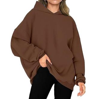 Generic Sweat &agrave; capuche surdimensionn&eacute; en polaire confortable avec poches pour femme, marron, XXL