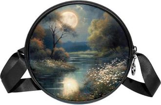 Generic Petit sac &agrave; bandouli&egrave;re Circle Beauty pour femme, petit sac &agrave; bandouli&egrave;re avec fermeture &eacute;clair, bretelles r&eacute;glables, sac &agrave; main rond d&eacute;contract&eacute; pour