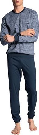CALIDA Relax Choice Pyjama à poignets homme, 100% coton Supima, avec ceinture élastique recouverte de tissu