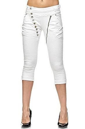 Elara 3/4 Pantalon Capri Femme Jeans Taille Haute Chunkyrayan C9362K-1 Blanc-36