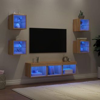 vidaXL Vidaxl - 7-tlg. Wohnwand mit LED-Beleuchtung Sonoma-Eiche Holzwerkstoff