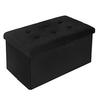 Woltu Banc de Rangement en Velours, Tabouret Pouf Pliable, Capacité de Charge 300 kg, 80 L 76x37,5x38 cm Noir