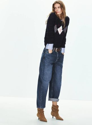 Mango Jean balloon crop bleu fonc&eacute; - Femme - 36 - MANGO