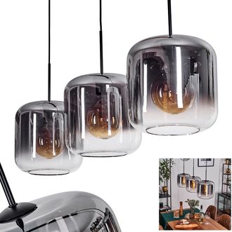 HOFSTEIN Hängeleuchte Lauden, Hängelampe aus Metall/Glas in Schwarz/Chromfarben/Klar, Leuchte im modernen Retro/Vintage-Design mit Schirmen aus Glas (Ø 25 cm),
