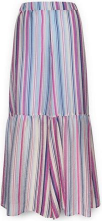 Elena Miro Femme, Pantalons, Bleu, Taille: 42 FR Pantalon palazzo imprim&eacute; en m&eacute;lange de lyocell