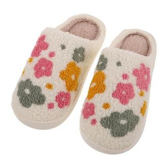 BESPORTBLE Pantoufles DInt&eacute;rieur Chaudes pour Femmes en Coton Doux Motif Floral Taille 40-41 Semelle Antid&eacute;rapante Pantoufles Confortables et Douillettes pour Hi