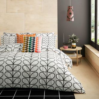 Orla Kiely Bettw&auml;sche-Set, linearer Stiel, anthrazit, 100 % Baumwolle, Fadenzahl 200 (Doppelbettbezug-Set: 200 x 200 cm)