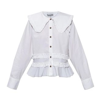 Ganni Femme, Blouses et Chemises, Blanc, Taille: 42 FR Chemise &agrave; Volants en Coton Stretch