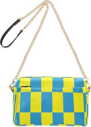 HMZXZ Sacs à bandoulière à motif à carreaux jaunes et verts pour femmes, sacs à main en cuir, petits sacs à main à bandoulière à carreaux