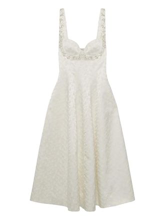 SIMKHAI robe mi-longue Charlotte &agrave; fleurs en jacquard - Blanc