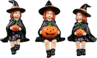 Generic Lot de 3 figurines de sorci&egrave;re citrouille en r&eacute;sine pour d&eacute;coration dHalloween festive, d&eacute;corations de table fantaisistes avec d&eacute;tails r&eacute;alistes pour 