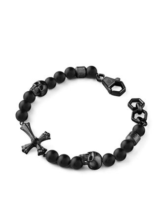 Philipp Plein bracelet &agrave; perles donyx - Noir