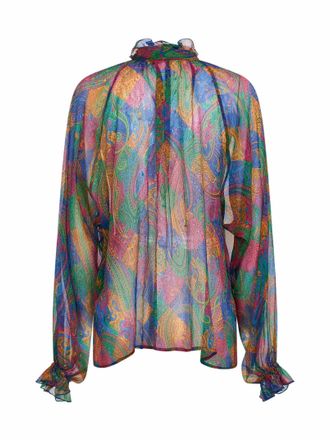 Etro Womens Geometric Paisley-Pattern Silk Crepon Blouse Shirt