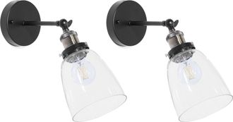 Beliani Industrielle Wandlampe 2er Set Metall/Glas schwarz Lovat