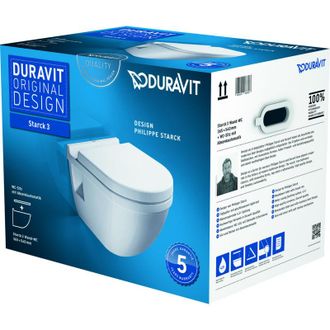 Duravit Starck 3 - Wandklosett mit WC-Sitz SoftClose, Alpinwei&szlig; 42000900A1 - Duravit
