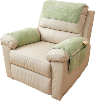 Generic Lammflausch-Armlehnen- und Kopfstützenbezug-Set für Sofa und Sessel, rutschfest, Dicke Schonbezüge mit 2 Seitentaschen, Möbelschutz für Couch und Sess